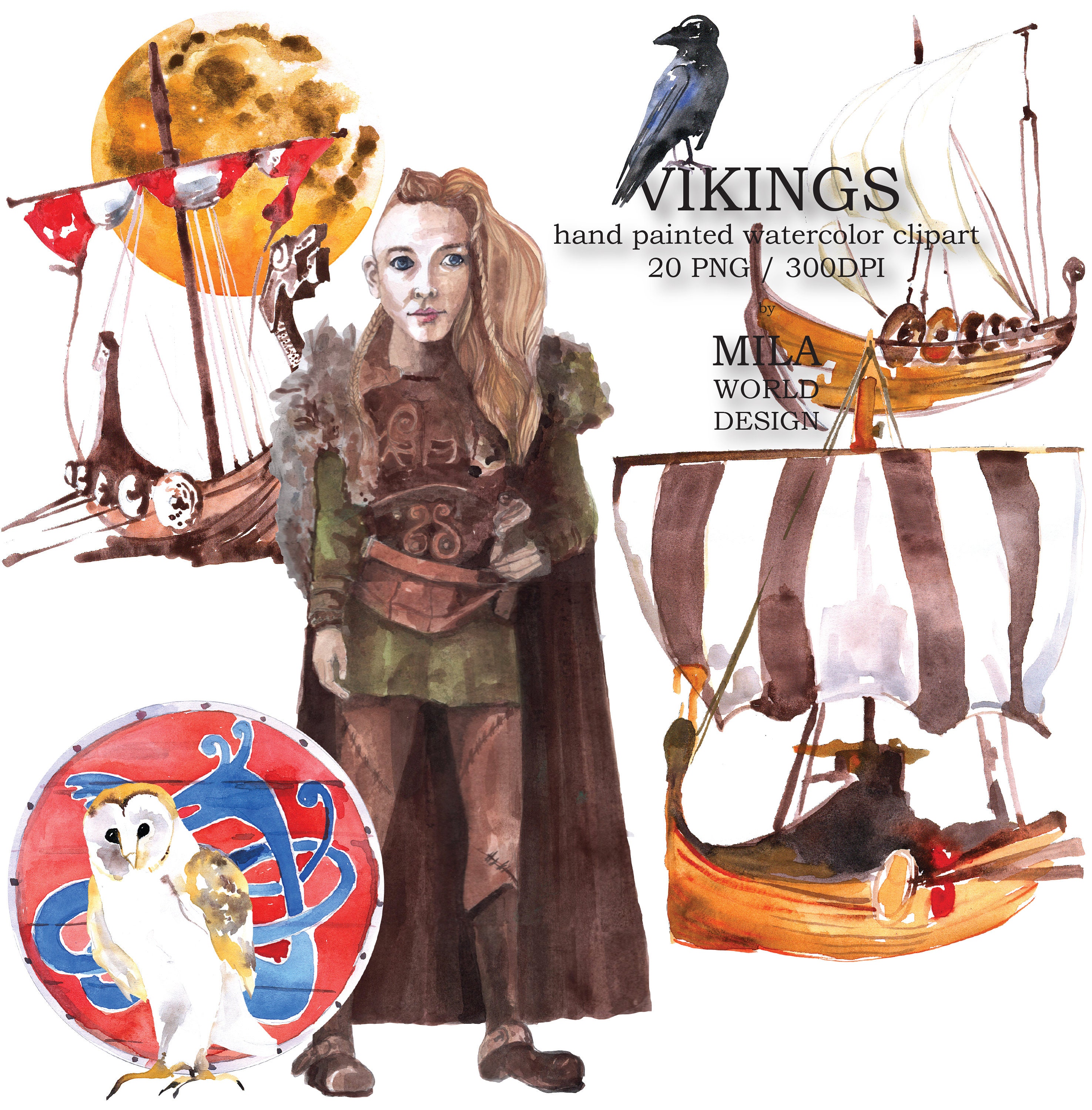 Vikings Watercolor Clip Art, Hand Painted Character Clipart, Instant ...