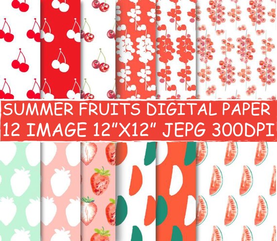 Watercolor Digital Paper Watercolor Clipart Fruit Digital | Etsy