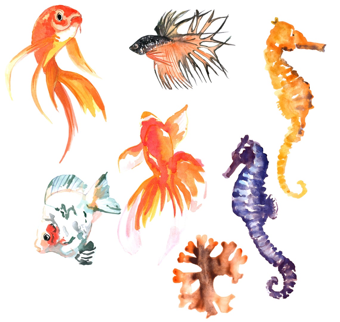 Watercolor Clip Art Mermaids Sea Clipart Hand Painted - Etsy