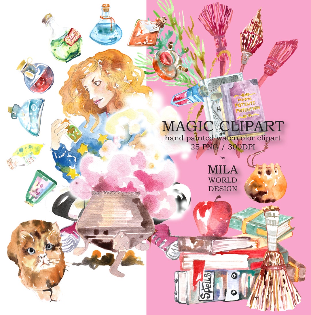 Watercolor Magic School Clip Art NO.2 Back to School Wizard Potion DIY ...