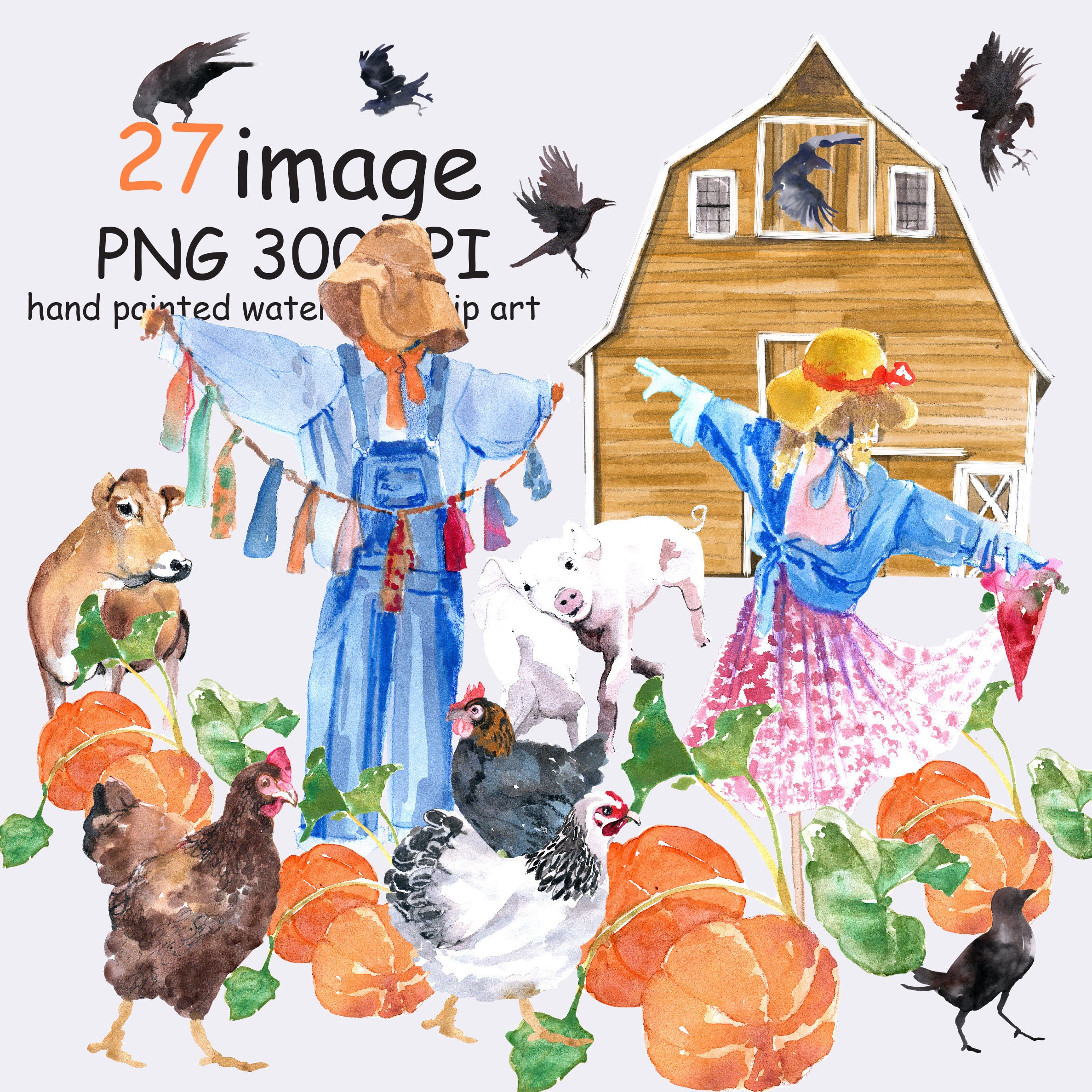 Watercolor Clip Art on the Farm Farmyard Clipart Watercolor - Etsy