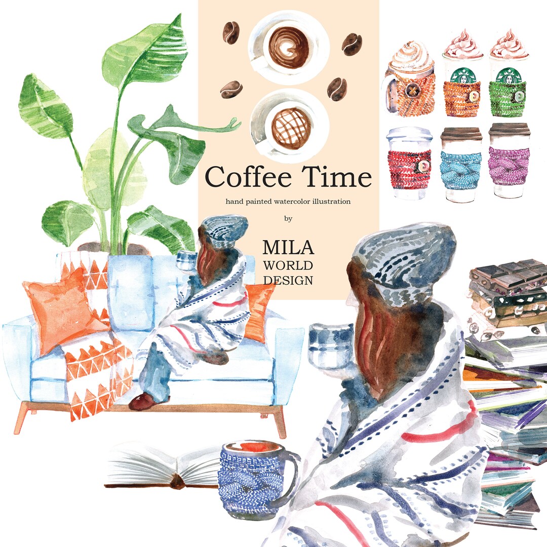 Watercolor Clip Art coffee Time High School - Etsy