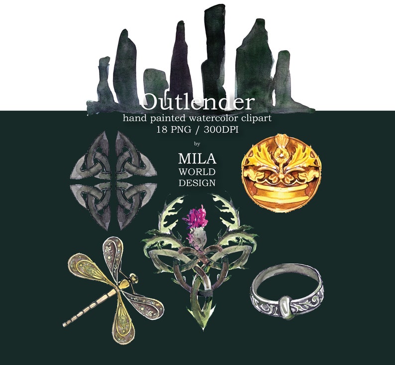 Outlander Watercolor Clip Art Hand Painted Character Clipart - Etsy