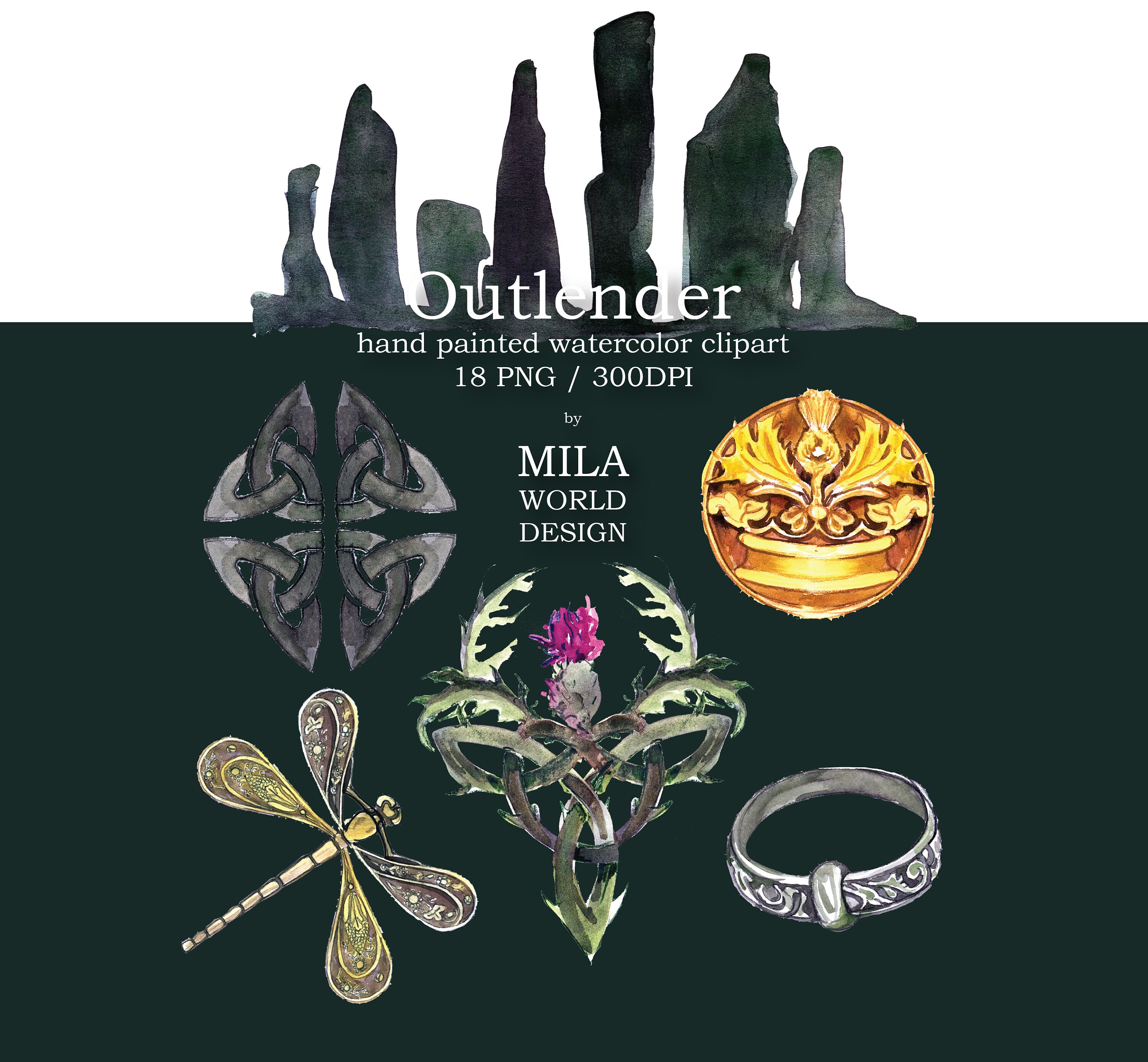 Outlander Watercolor Clip Art Hand Painted Character Clipart - Etsy
