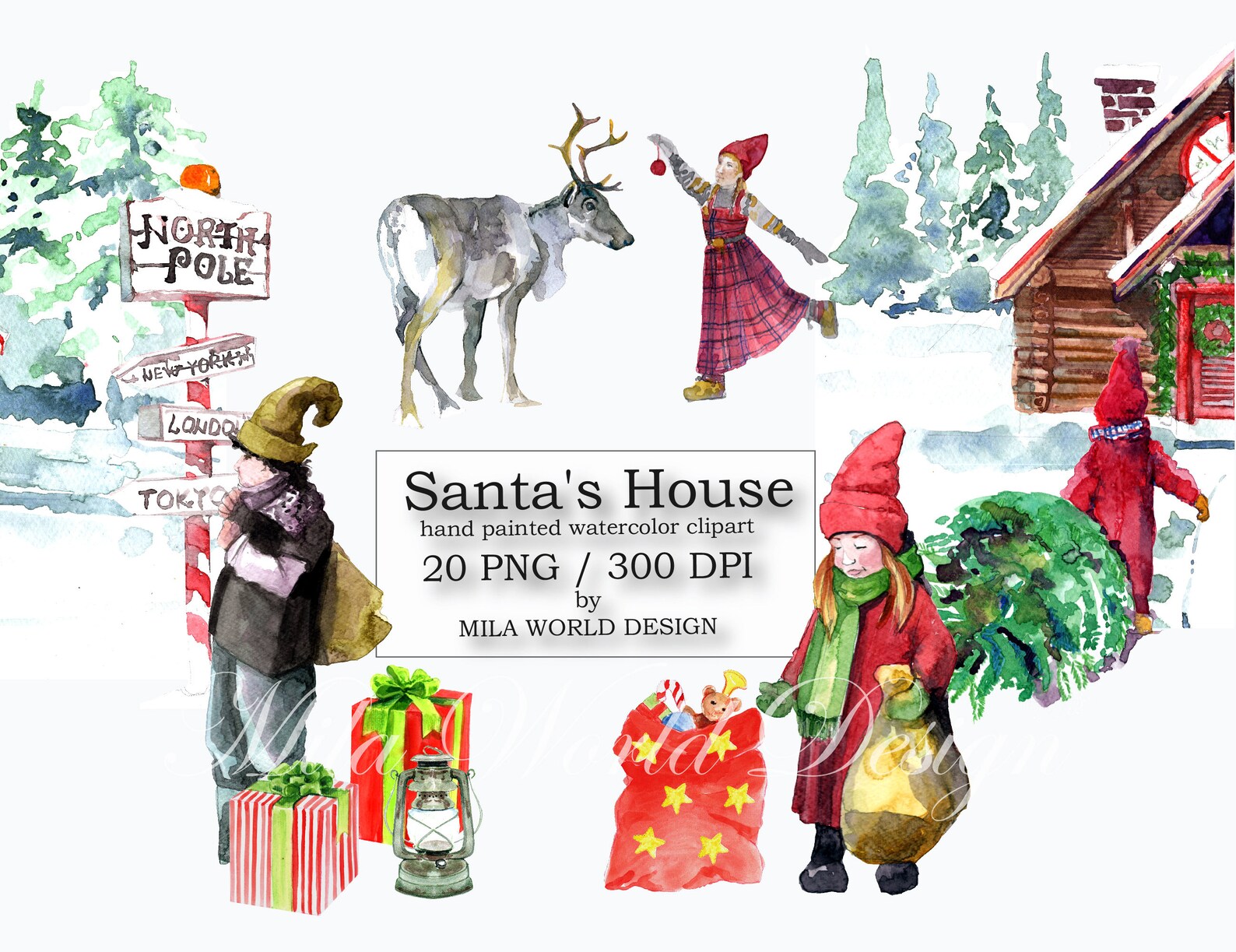 Santa's House Hand Painted Watercolor Clipart Christmas - Etsy
