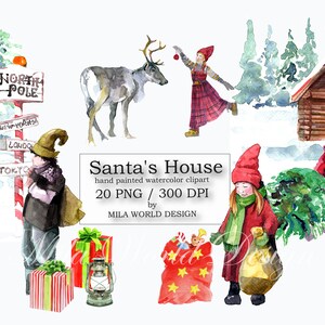 Santa's House Hand Painted Watercolor Clipart Christmas Clipart Instant ...