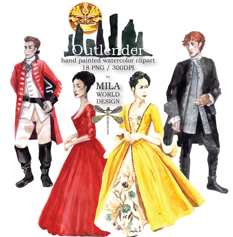 Outlander Watercolor Clip Art, Hand Painted Character Clipart, Instant ...