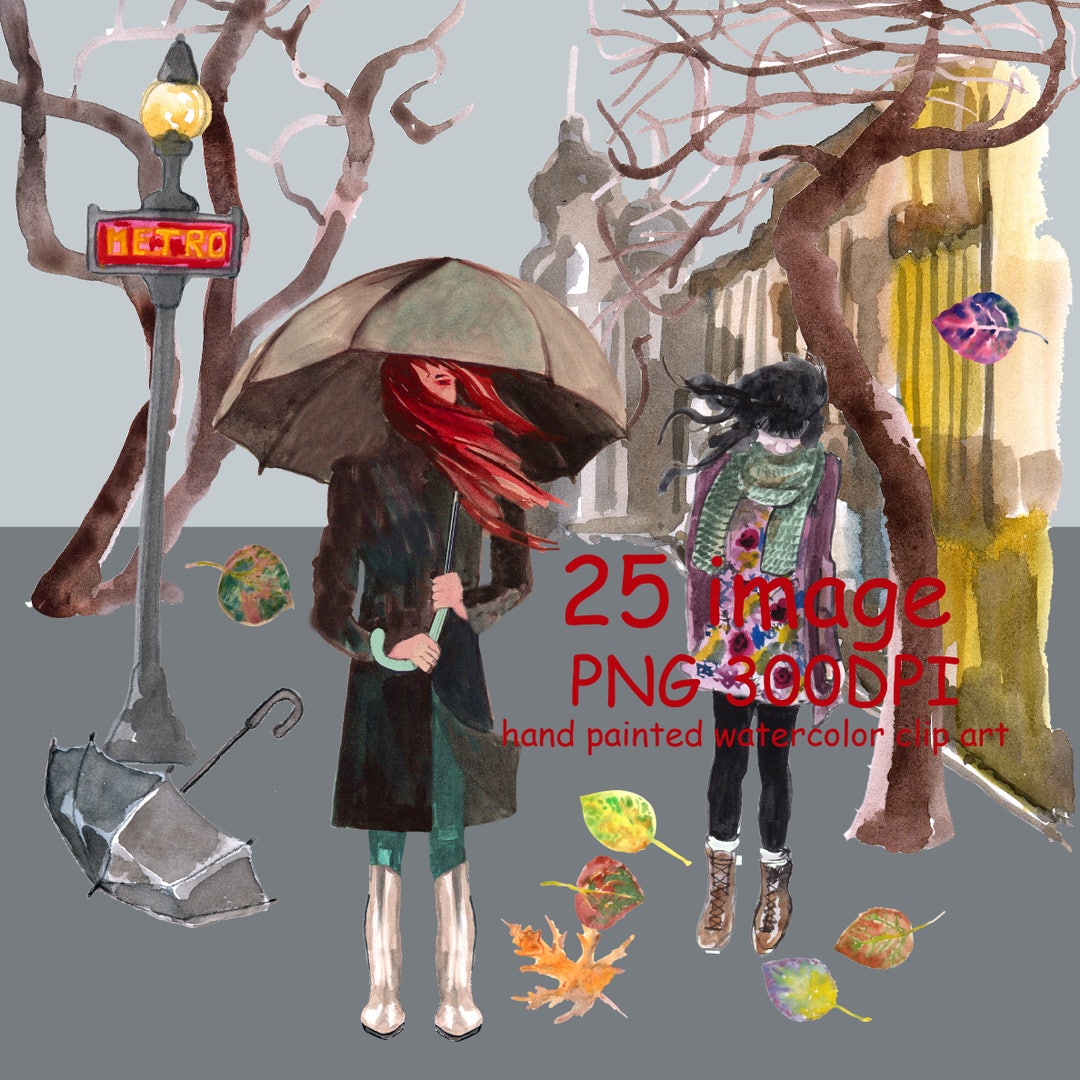 Watercolor Clip Art Rainy Day No.2, Autumn Clipart, Fall Clipart Set ...