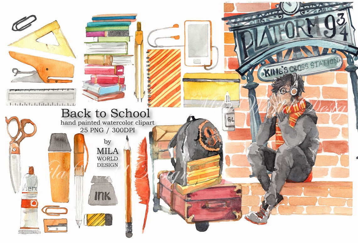 Back to School Watercolor Clip Art High School Set Instant - Etsy
