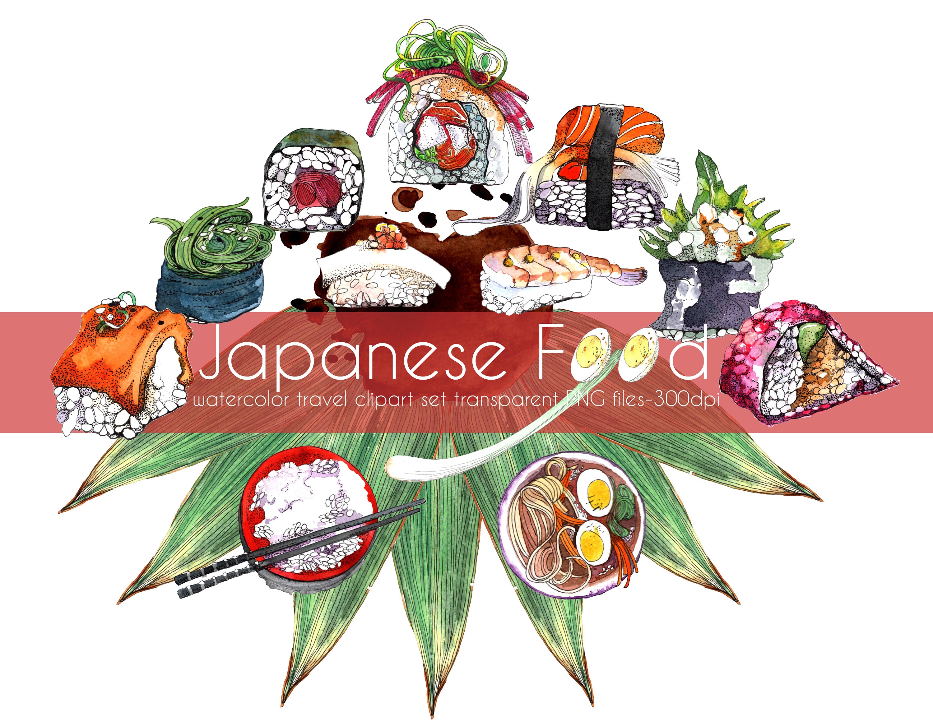 Japanese Food Watercolor Travel Clipart Digital Download Travel East ...