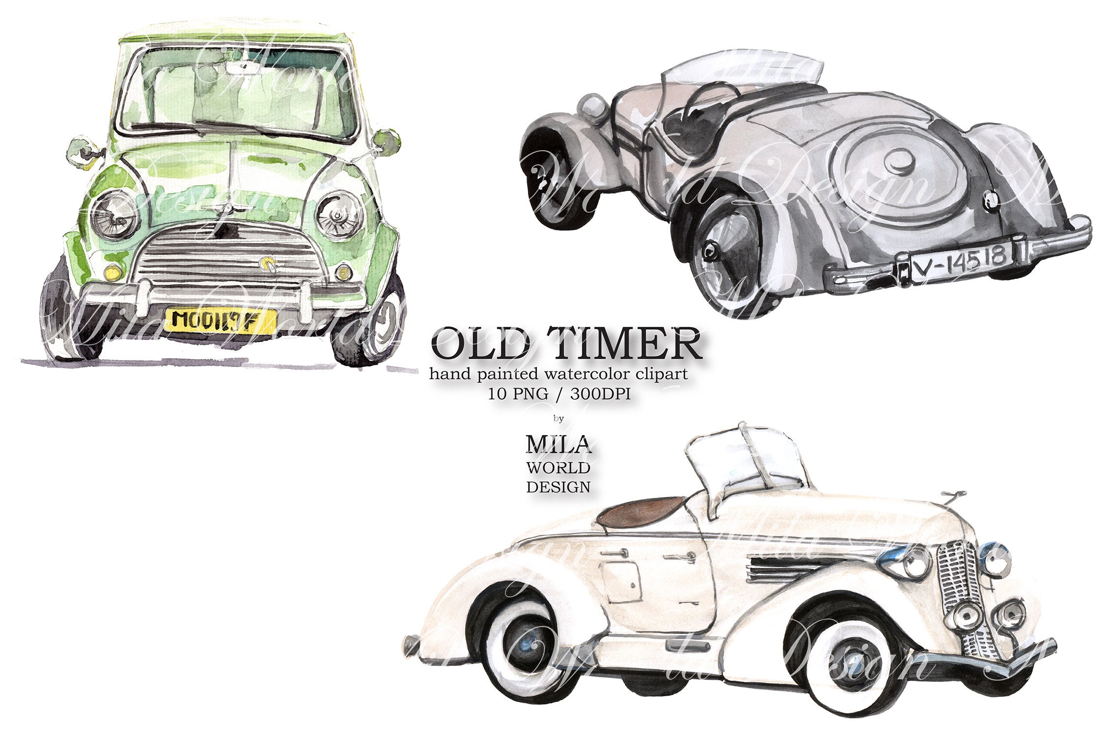 Old Timer Watercolor Clip Art Retro Car Hand Painted Clipart - Etsy