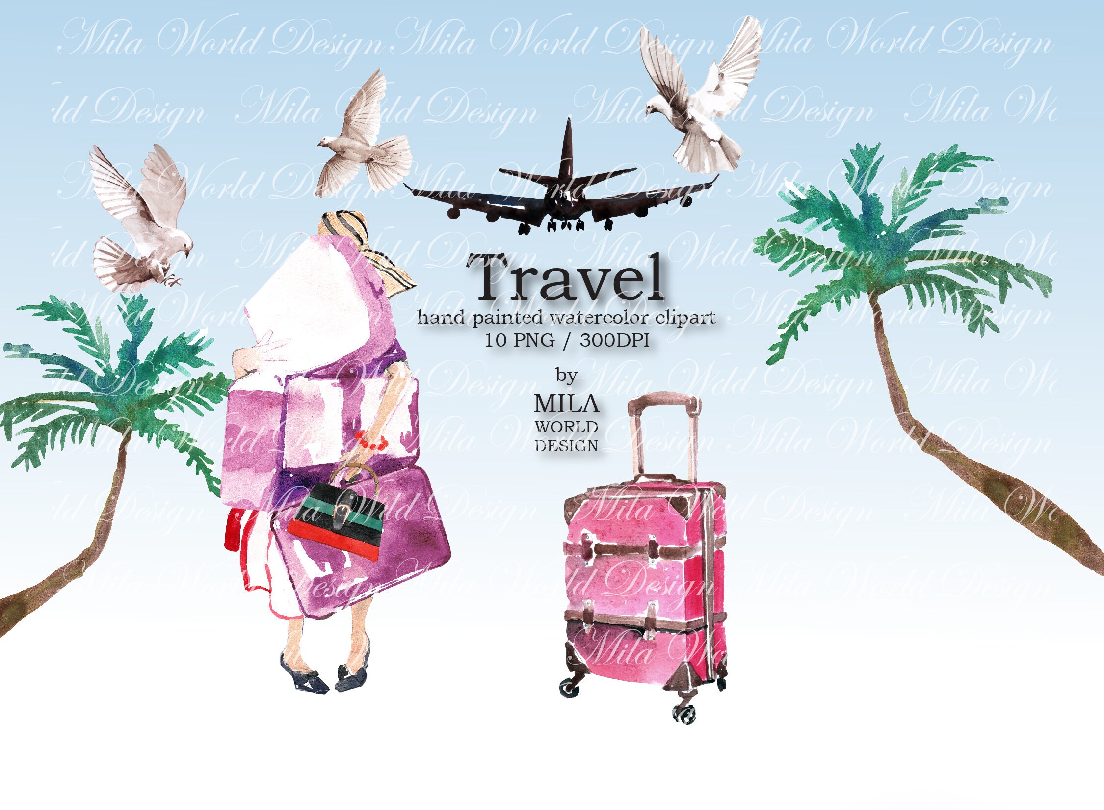 Watercolor Clip Art Travel Clipart Hand Painted Watercolor - Etsy