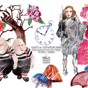 Alice in Wonderland Watercolor Clip Art, Hand Painted Character Clipart ...