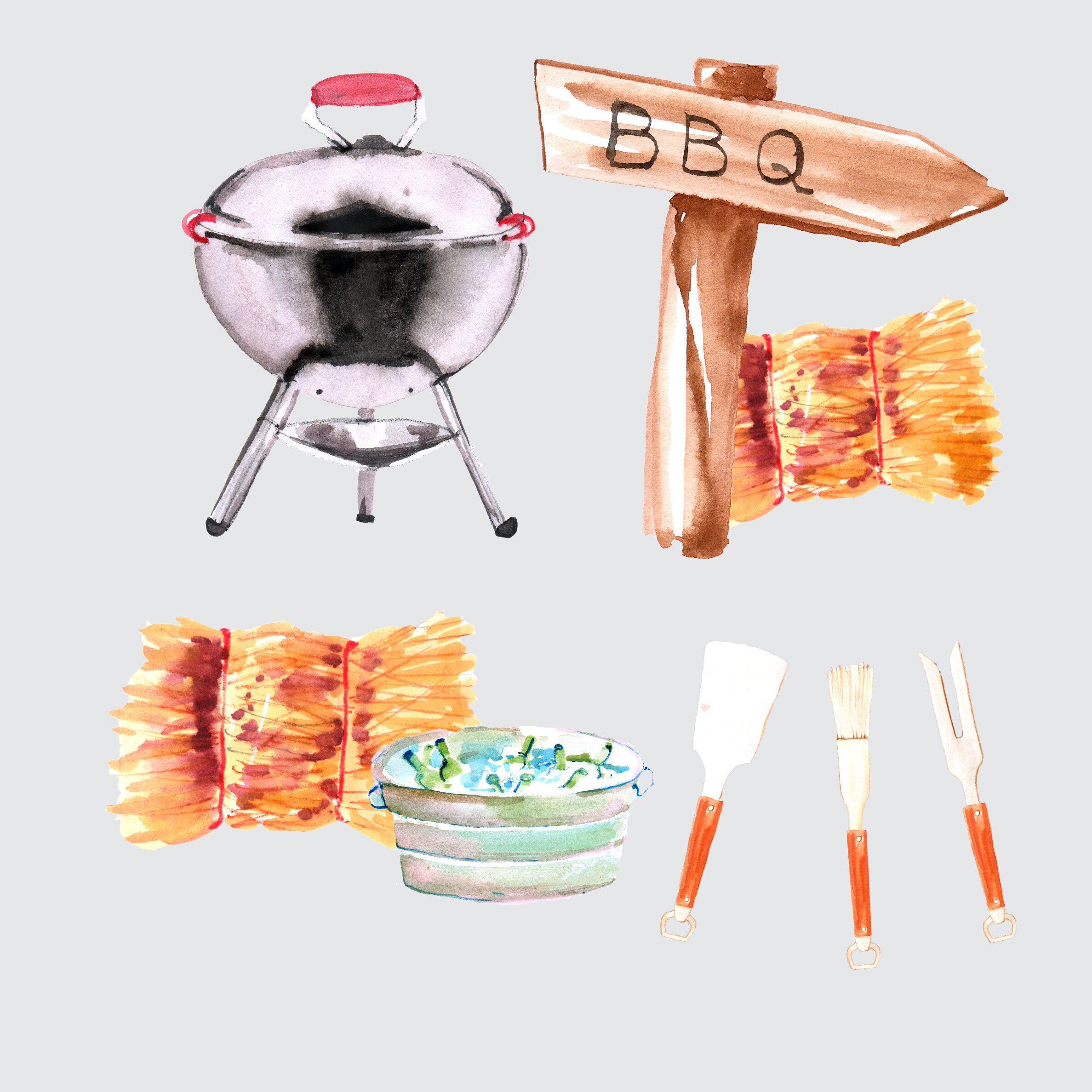 Watercolor Clip Art BARBEQUE Clipart Food Clipart Hand - Etsy