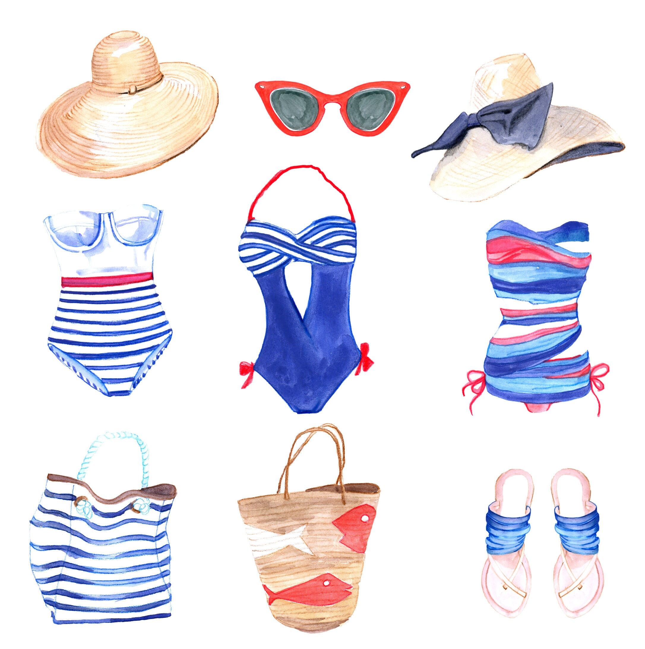 Watercolor Summer Clipart, Beach Clipart, Tropical Clipart, Holiday ...
