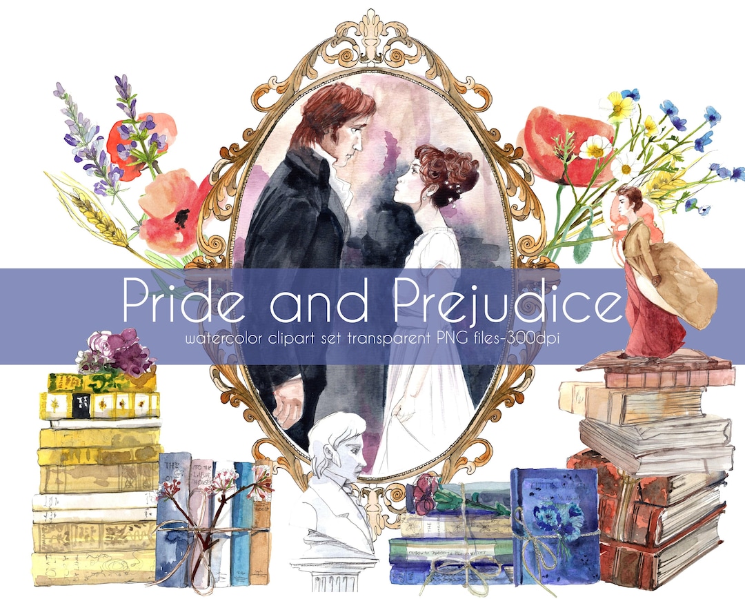 Pride and Prejudice Watercolor Character Movie Clip Art Romantic Novel ...