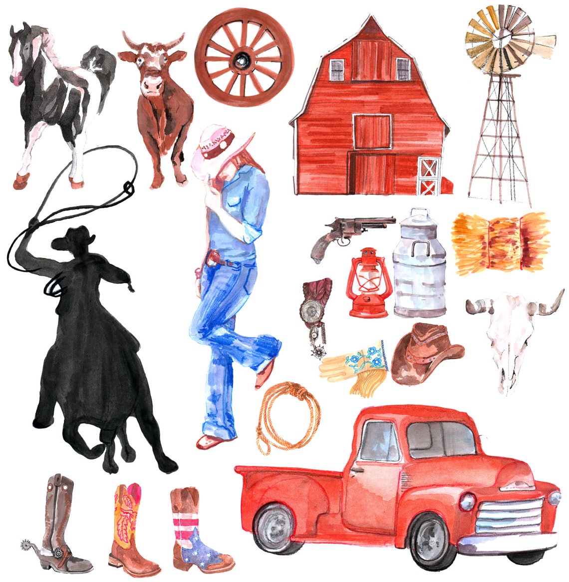 Watercolor Clip Art Cowboy Clipart Western Clipart Wild - Etsy