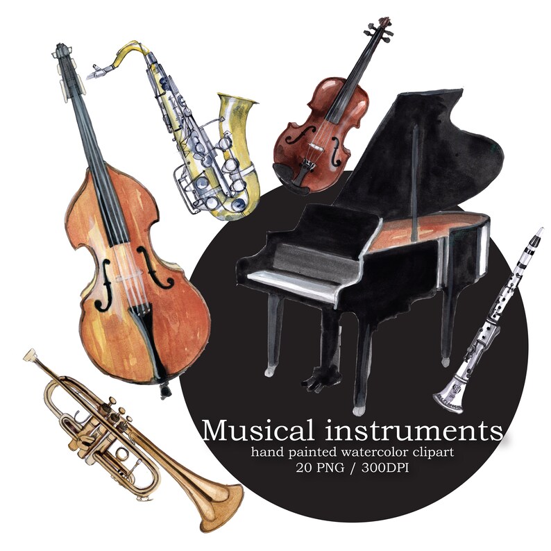 Musical Instruments Watercolor Clip Art Hand Painted - Etsy