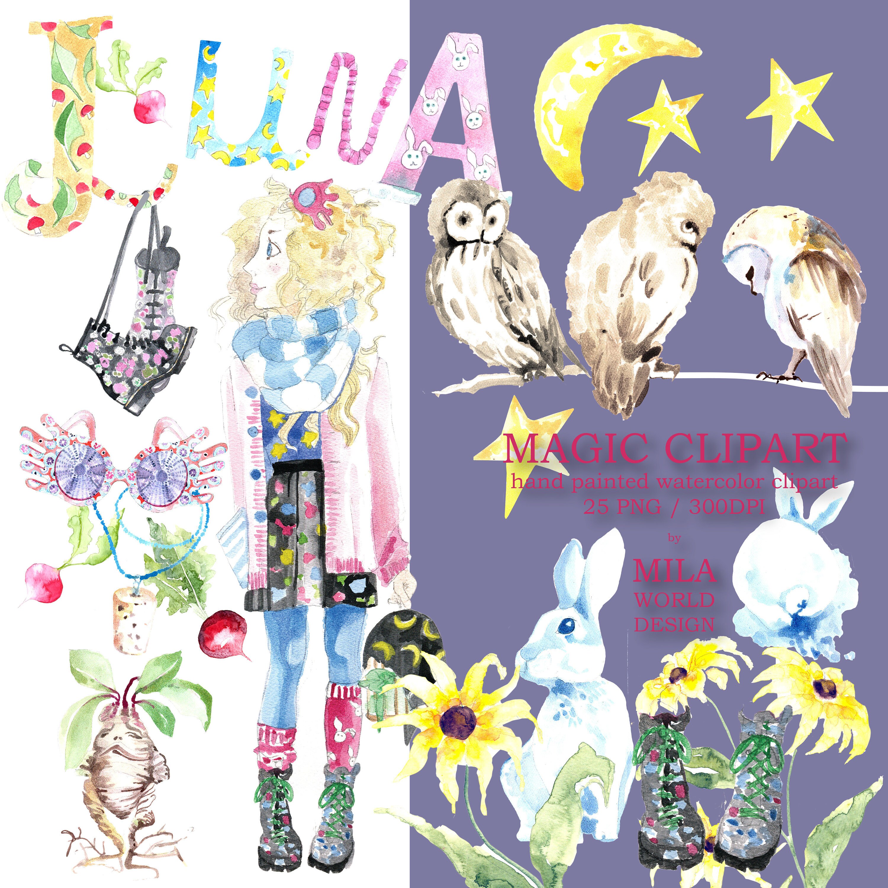 Watercolor Magic School Clip Art Back to School Wizard CLIPART - Etsy