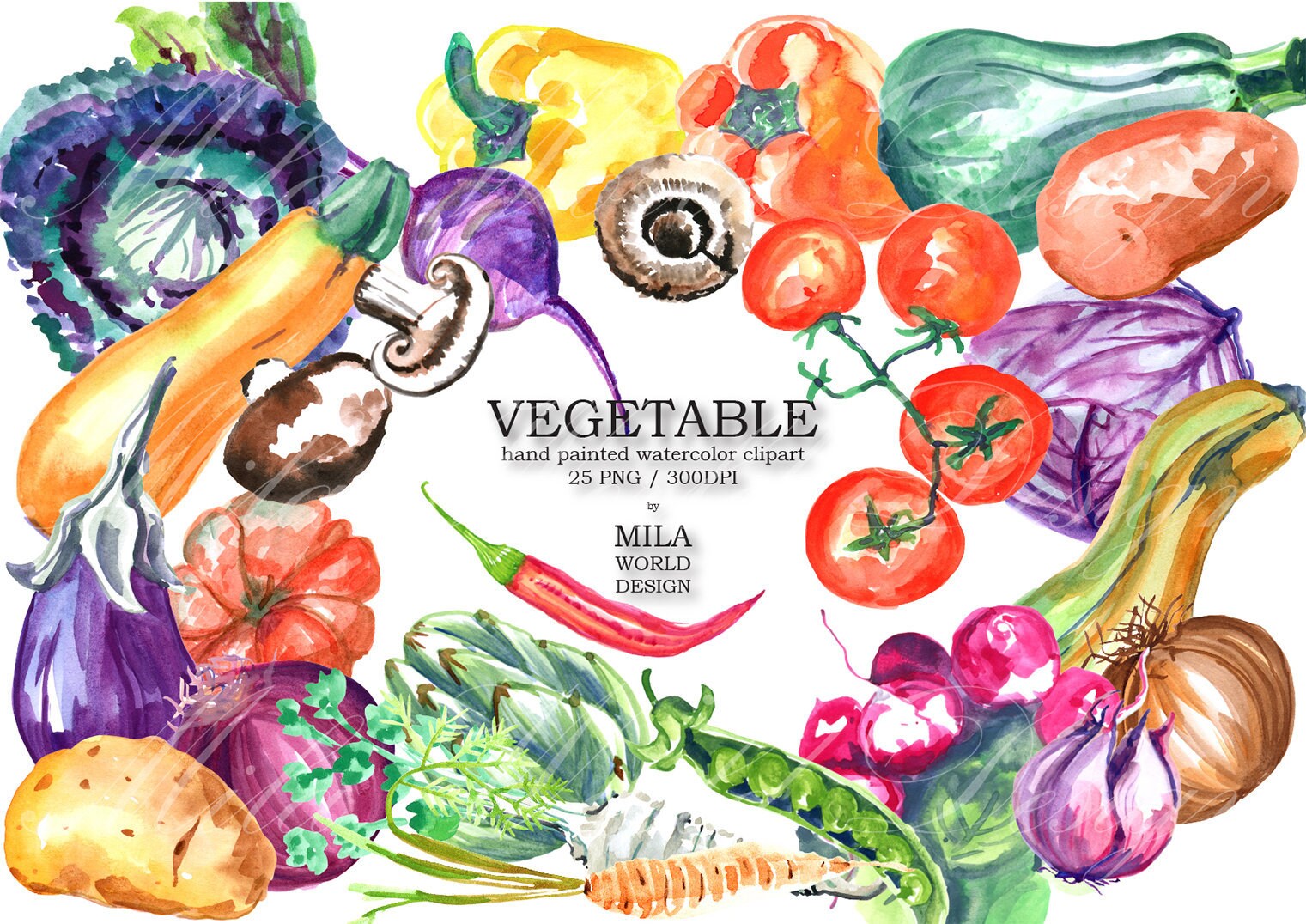 Vegetable Watercolor Clip Art, Hand Painted Vegan Food, Instant ...