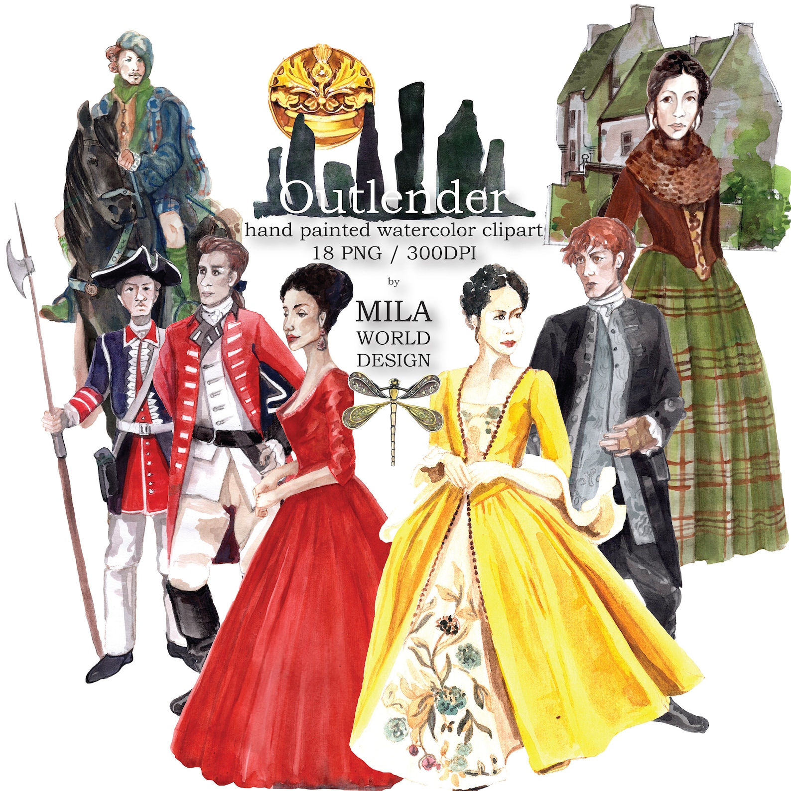 Outlander Watercolor Clip Art, Hand Painted Character Clipart, Instant ...