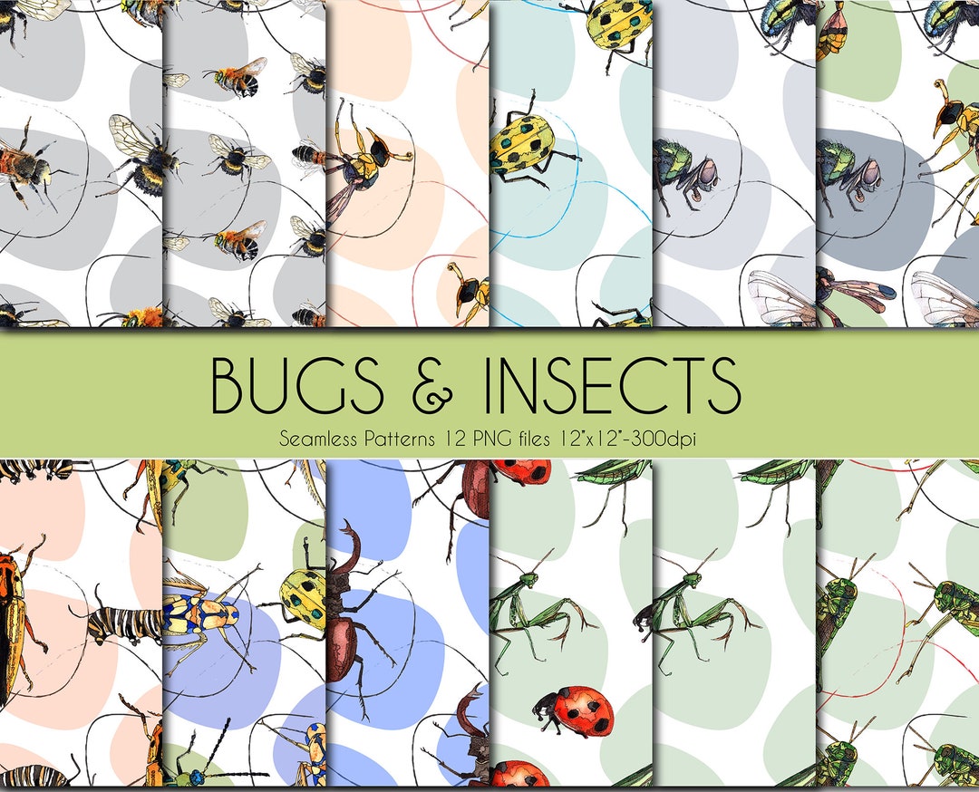 Bugs and Insects Watercolor Digital Paper, Bee and Wasp Seamless ...