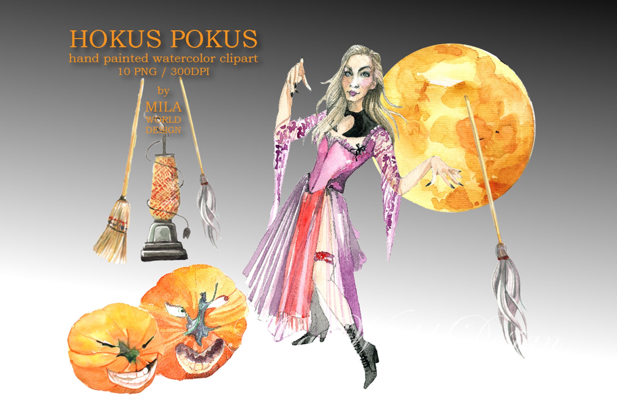 Halloween Witches Watercolor Clip Art Hand Painted Hokus - Etsy