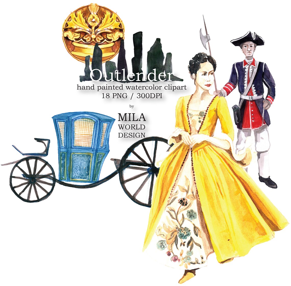 Outlander Watercolor Clip Art Hand Painted Character Clipart - Etsy