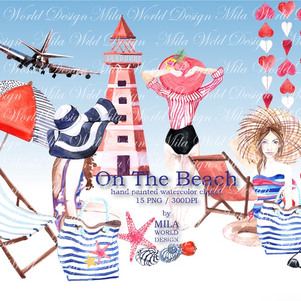 Pool Party Watercolor Clip Art, Hand Painted Watercolor Vacation Clip ...