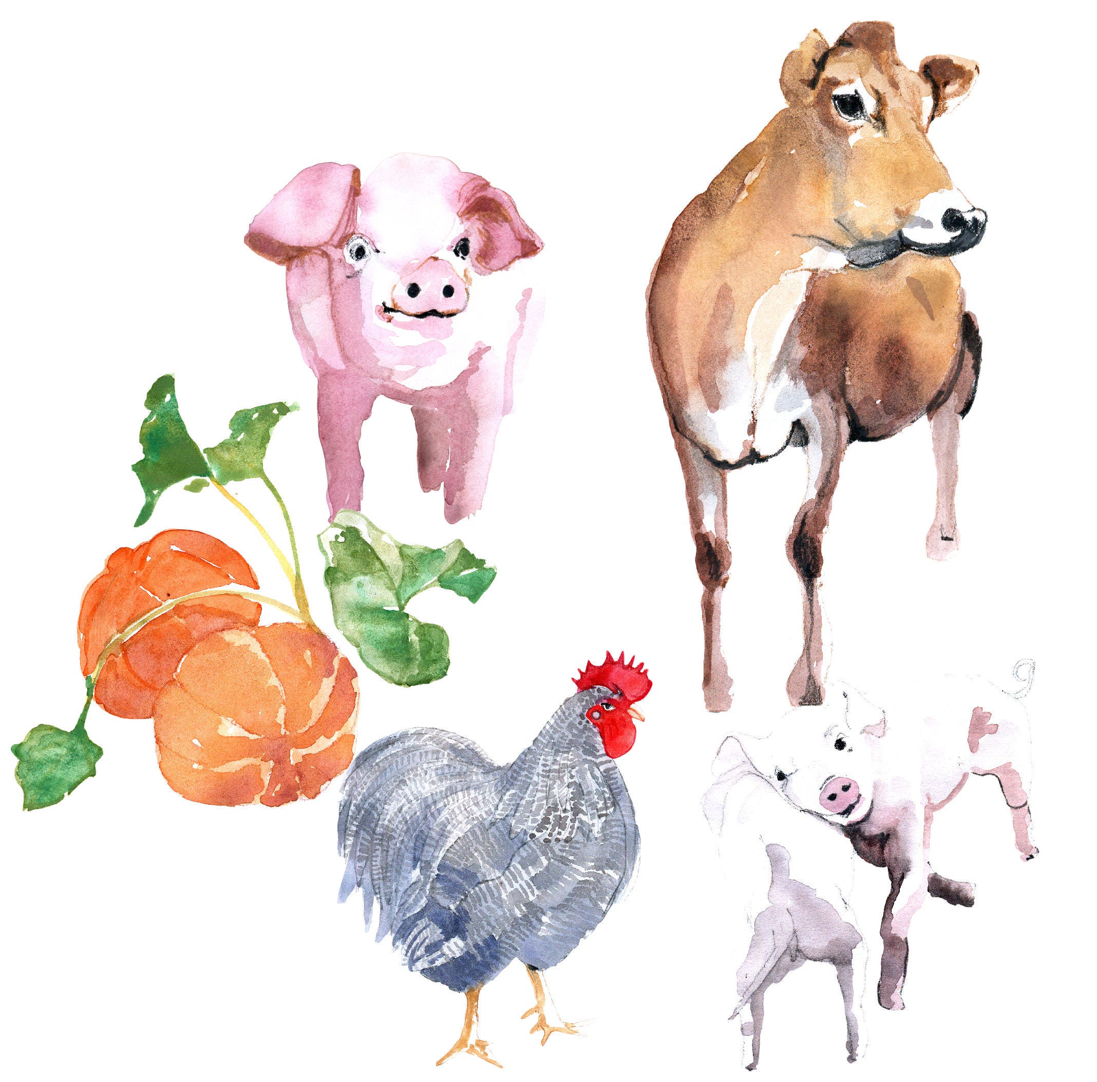 Watercolor Clip Art on the Farm Farmyard Clipart Watercolor | Etsy