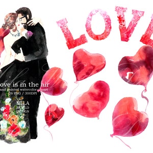 Love is in the Air Watercolor Clip Art, Engagement Clipart, Hand ...