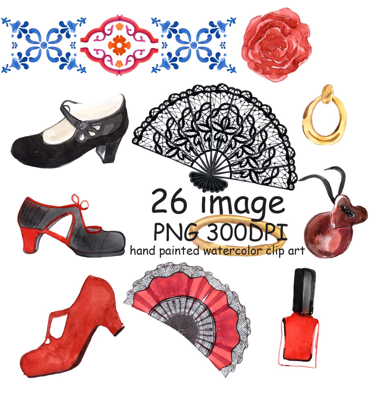 Watercolor Clip Art Spain Clipart Flamenco Matador Travel - Etsy