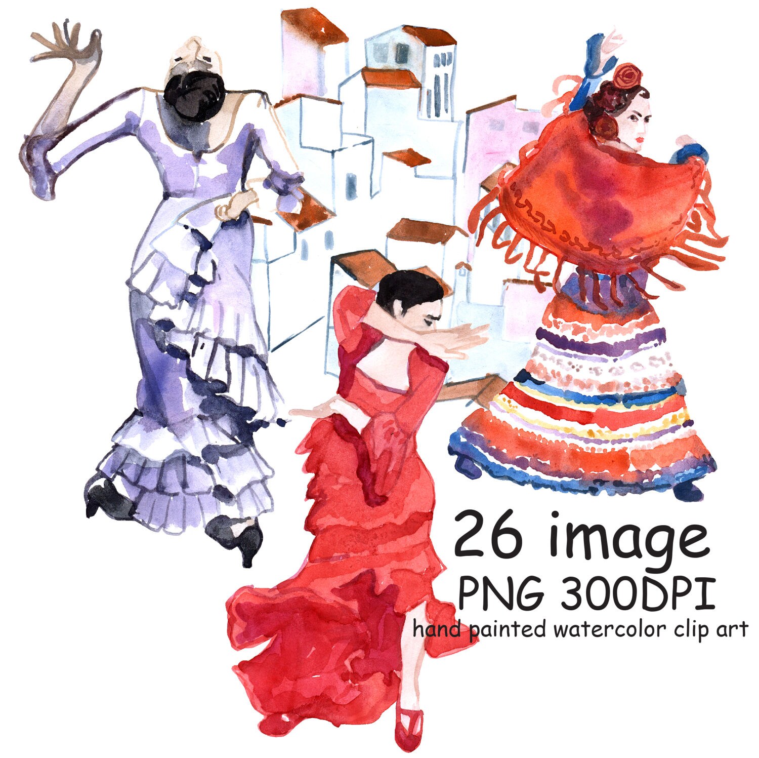 Watercolor Clip Art Spain Clipart Flamenco Matador Travel - Etsy