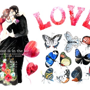 Love is in the Air Watercolor Clip Art, Engagement Clipart, Hand ...