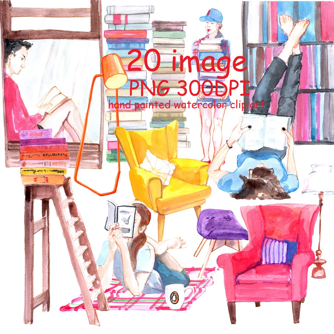 Watercolor Clip Art High School Set Books Clipart Back to - Etsy