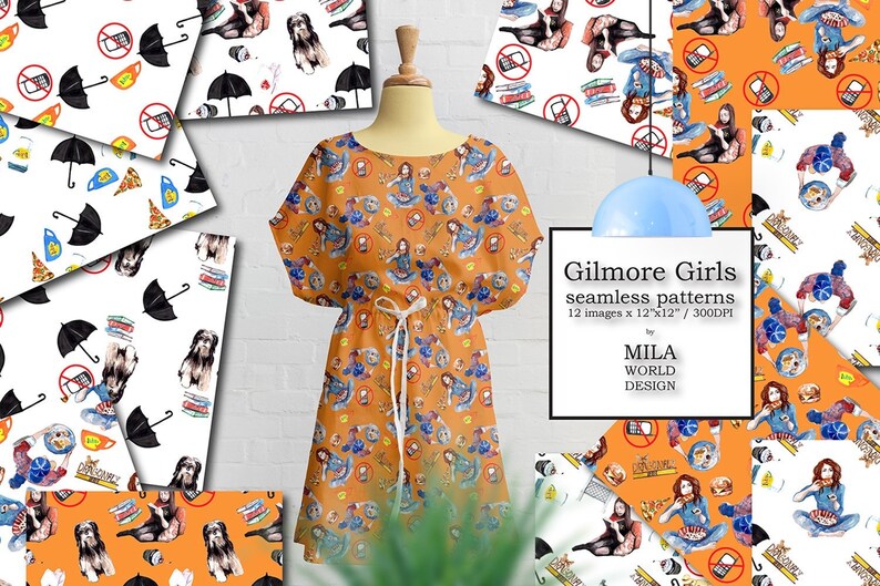 Gilmore Girls Watercolor Digital Paper, Stars Hollow Seamless Pattern ...