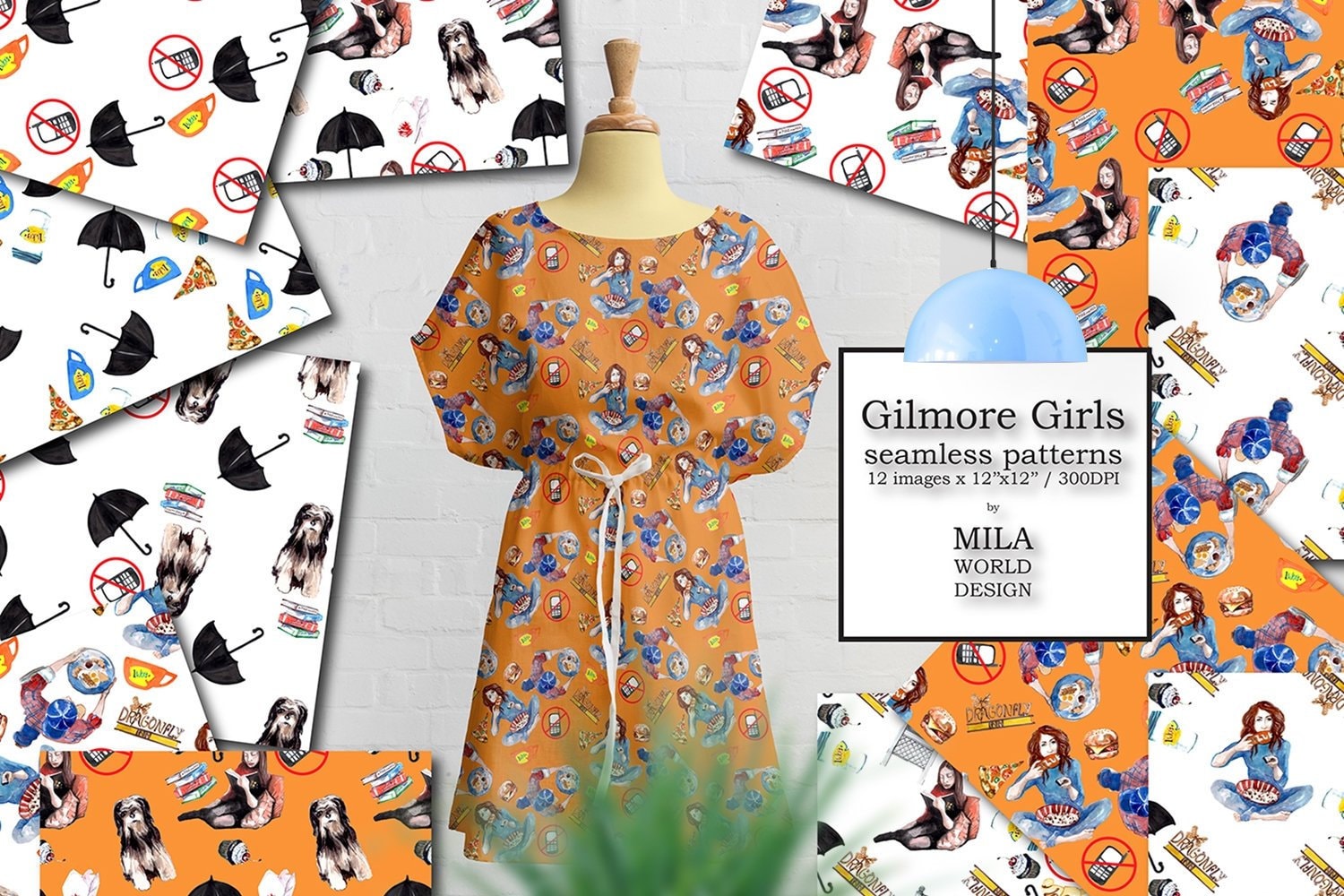 Gilmore Girls Watercolor Digital Paper, Stars Hollow Seamless Pattern ...