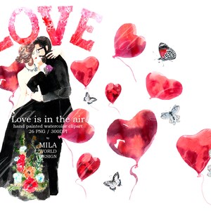 Love is in the Air Watercolor Clip Art, Engagement Clipart, Hand ...