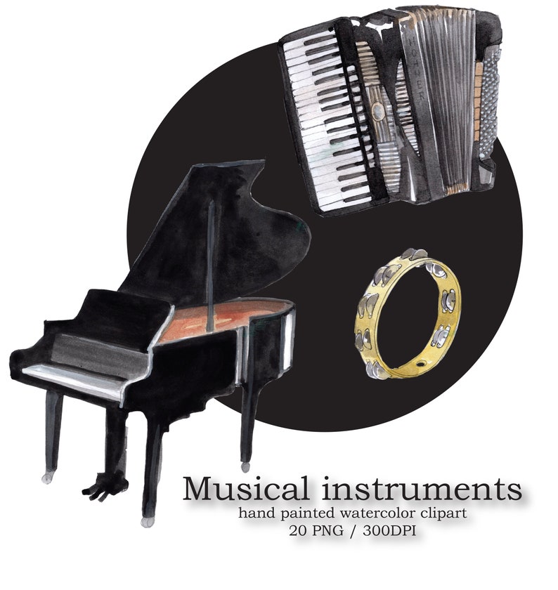 Musical Instruments Watercolor Clip Art Hand Painted - Etsy