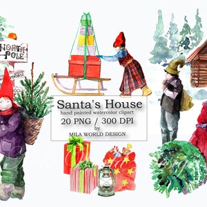 Santa's House Hand Painted Watercolor Clipart Christmas Clipart Instant ...