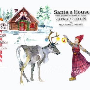 Santa's House Hand Painted Watercolor Clipart Christmas Clipart Instant ...
