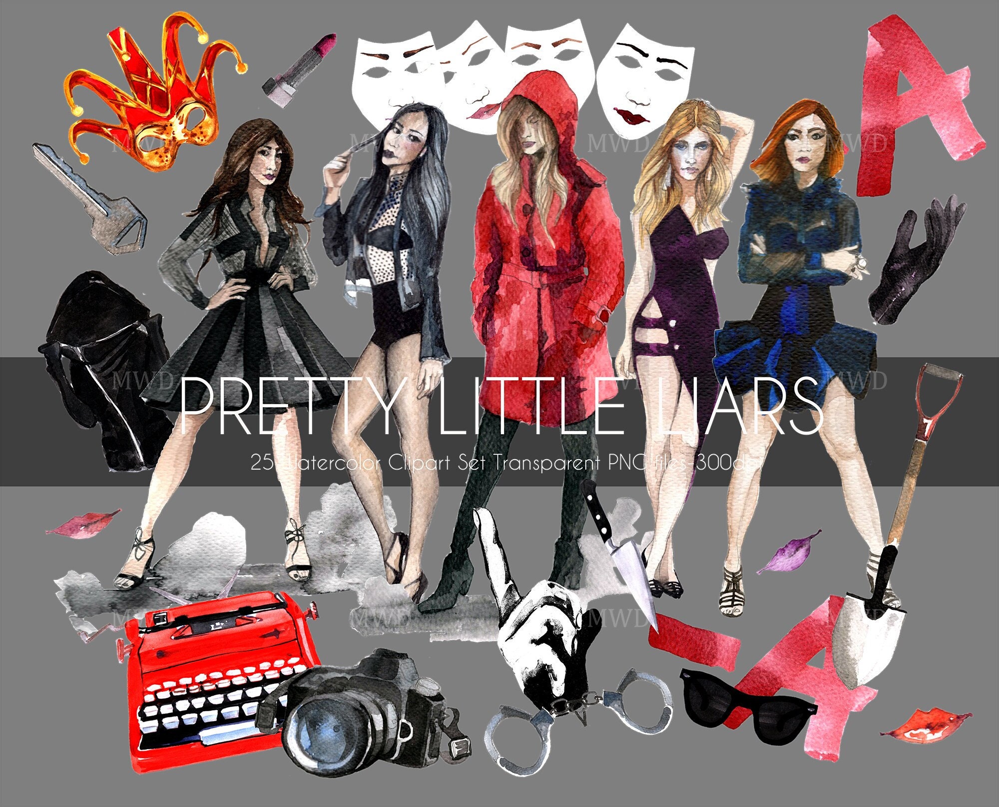 Pretty Little Liars Watercolor Clipart, Handpainted Elements, Popular ...