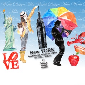 New York Watercolor Clip Art, New York City, Hot Dog, Empire State ...