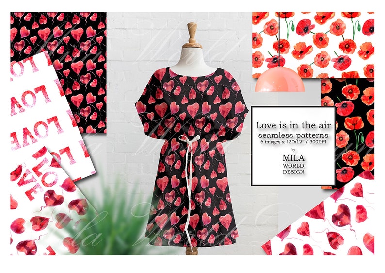 Love is in the Air Watercolor Digital Paper, Valentine Day Samless ...