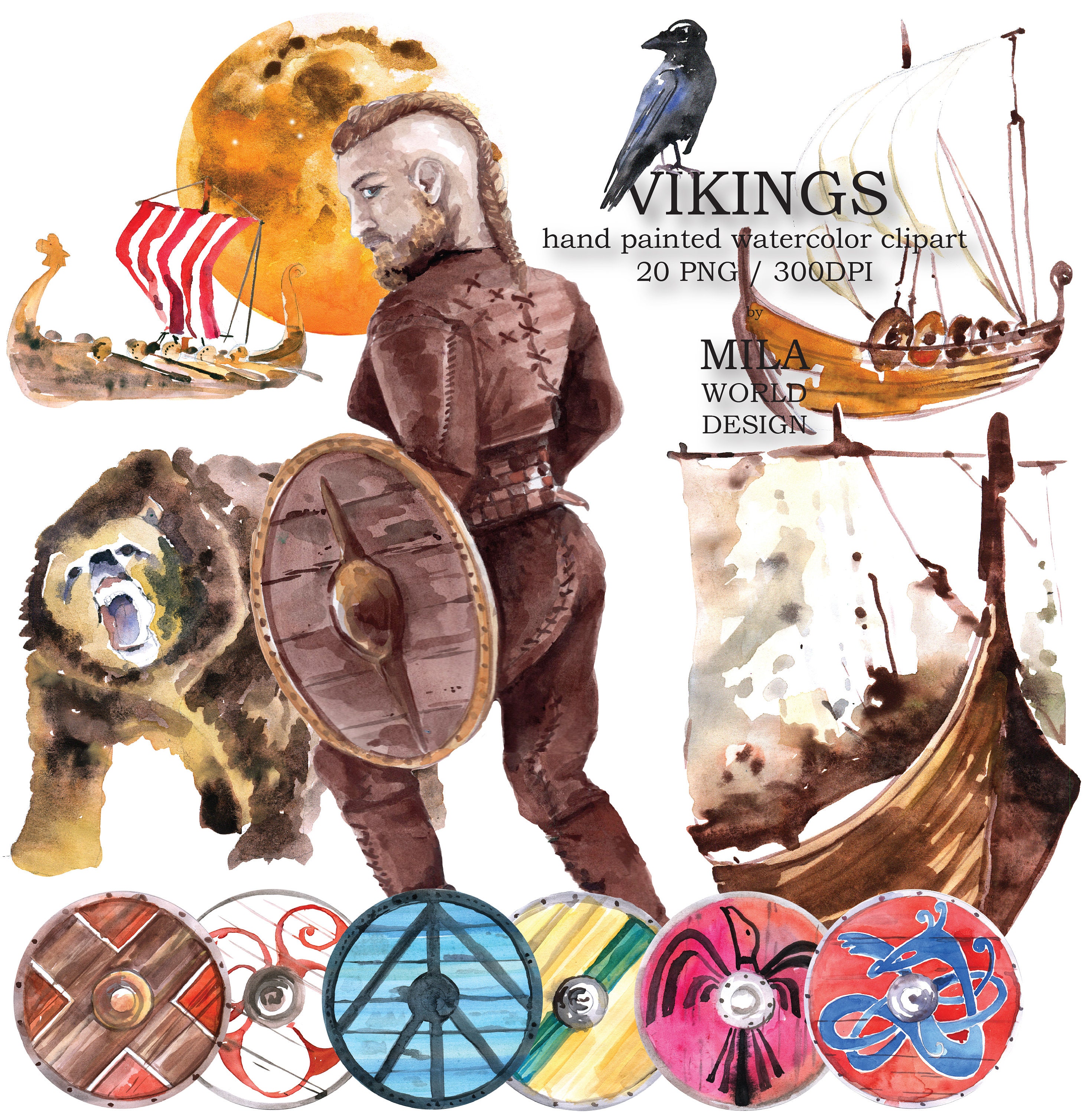 Vikings Watercolor Clip Art Hand Painted Character Clipart - Etsy