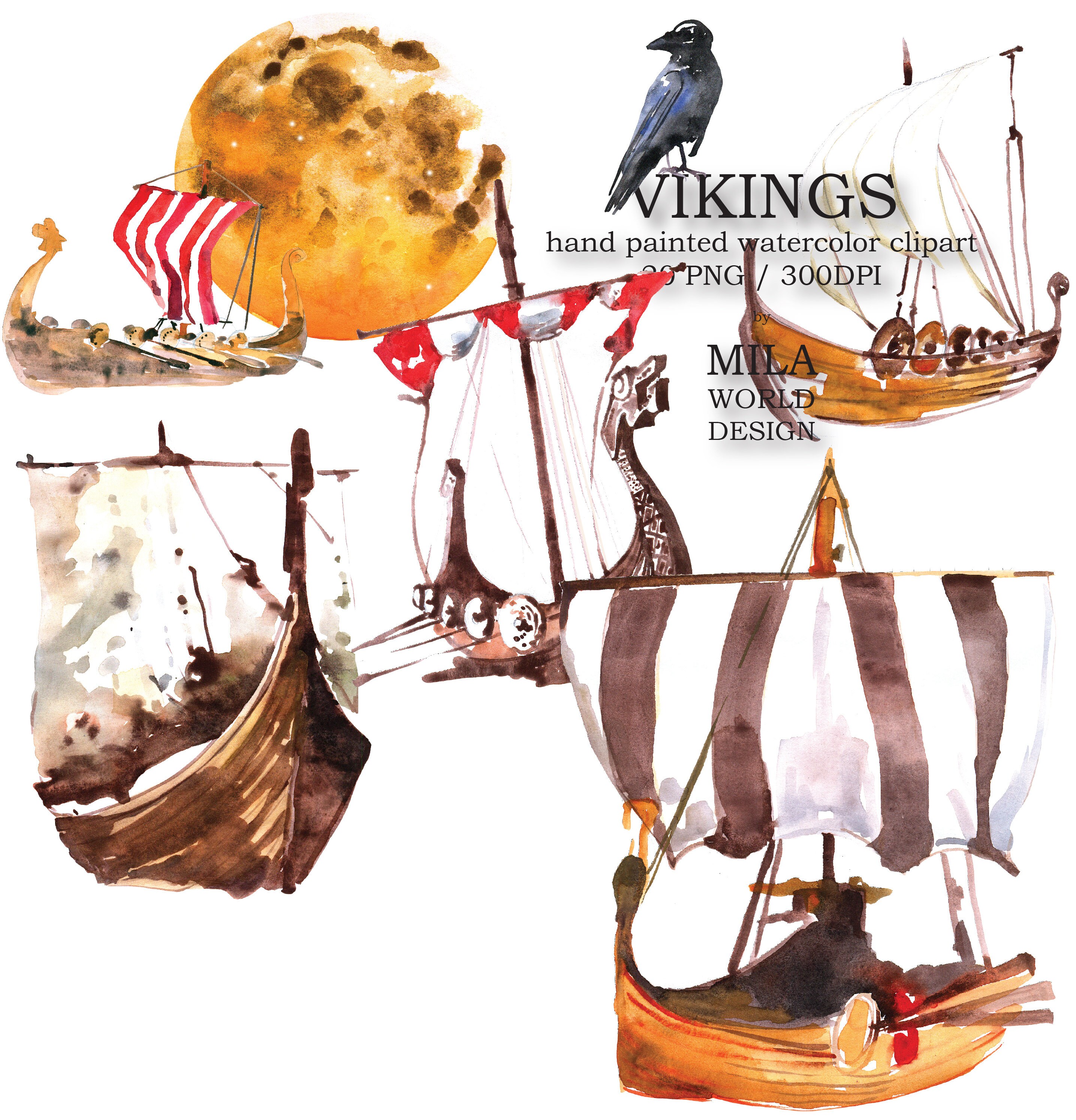 Vikings Watercolor Clip Art, Hand Painted Character Clipart, Instant ...