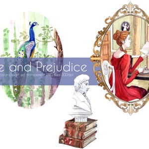 Pride and Prejudice Watercolor Character Movie Clip Art Romantic Novel ...