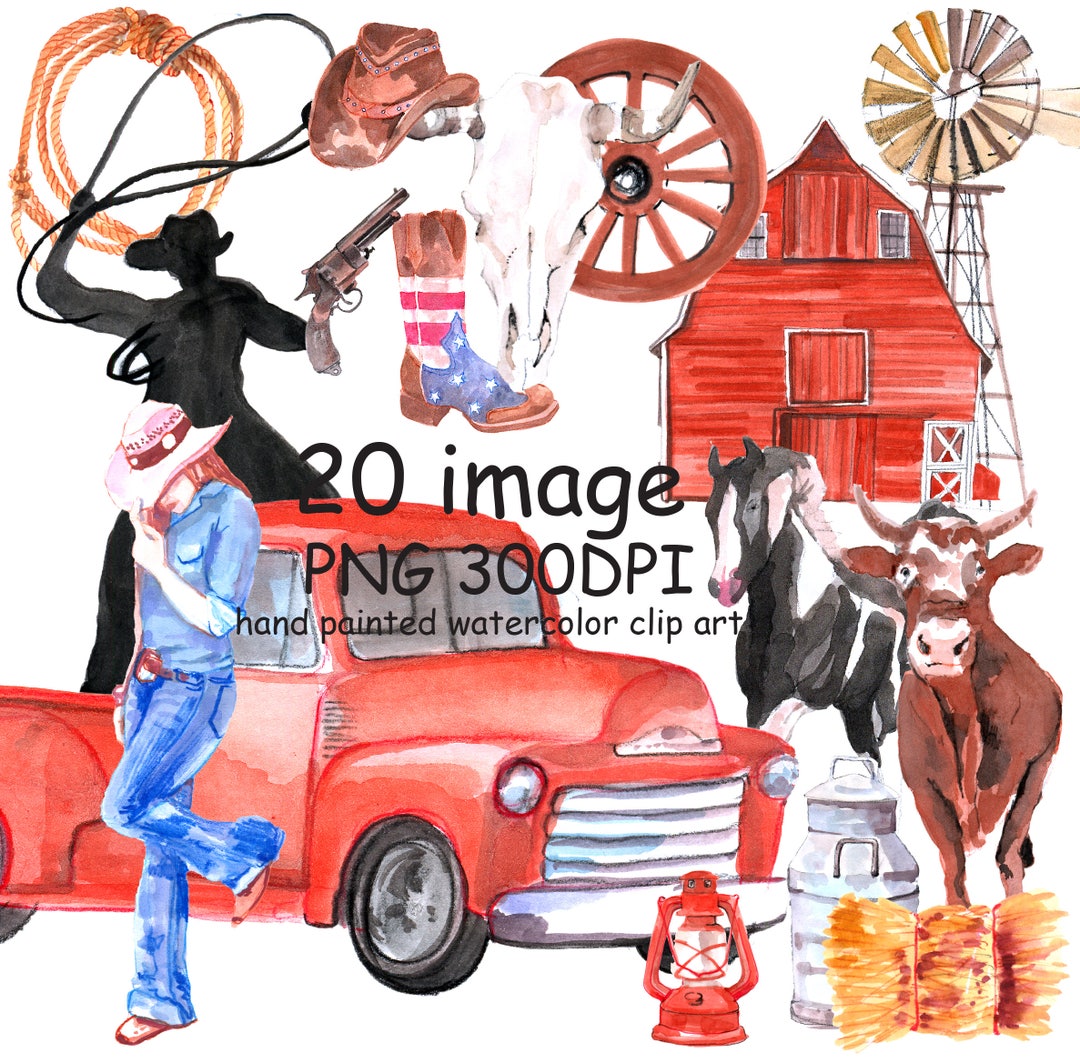 Watercolor Clip Art Cowboy Clipart, Western Clipart, Wild West, Skull ...