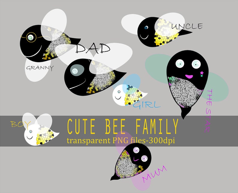 Bumble Bee Cute Bee Family Clipart Instant Download PNG File 300 Dpi ...