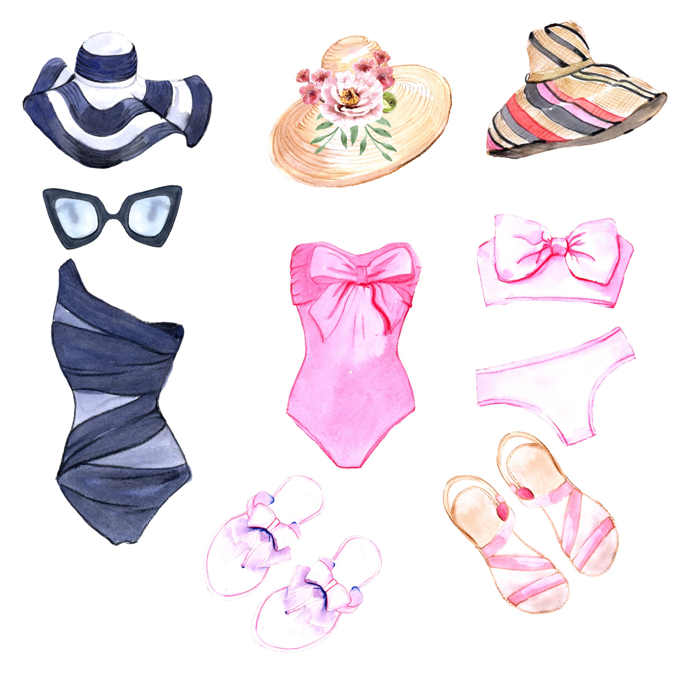 Watercolor Summer Clipart, Beach Clipart, Tropical Clipart, Holiday ...